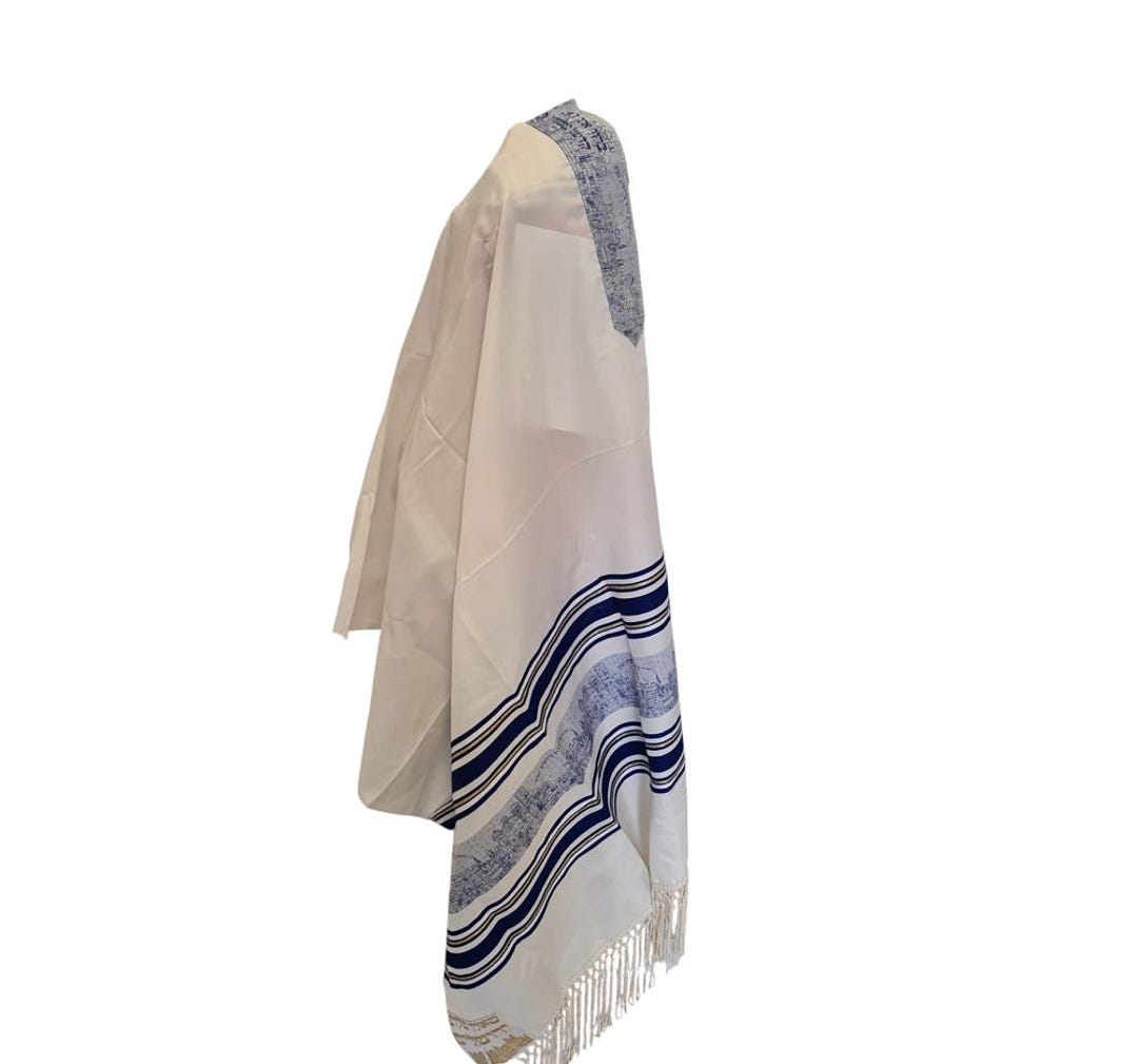Tallit Prayer Shawl Jerusalem Walls Design Kosher Tallit With Blue and ...