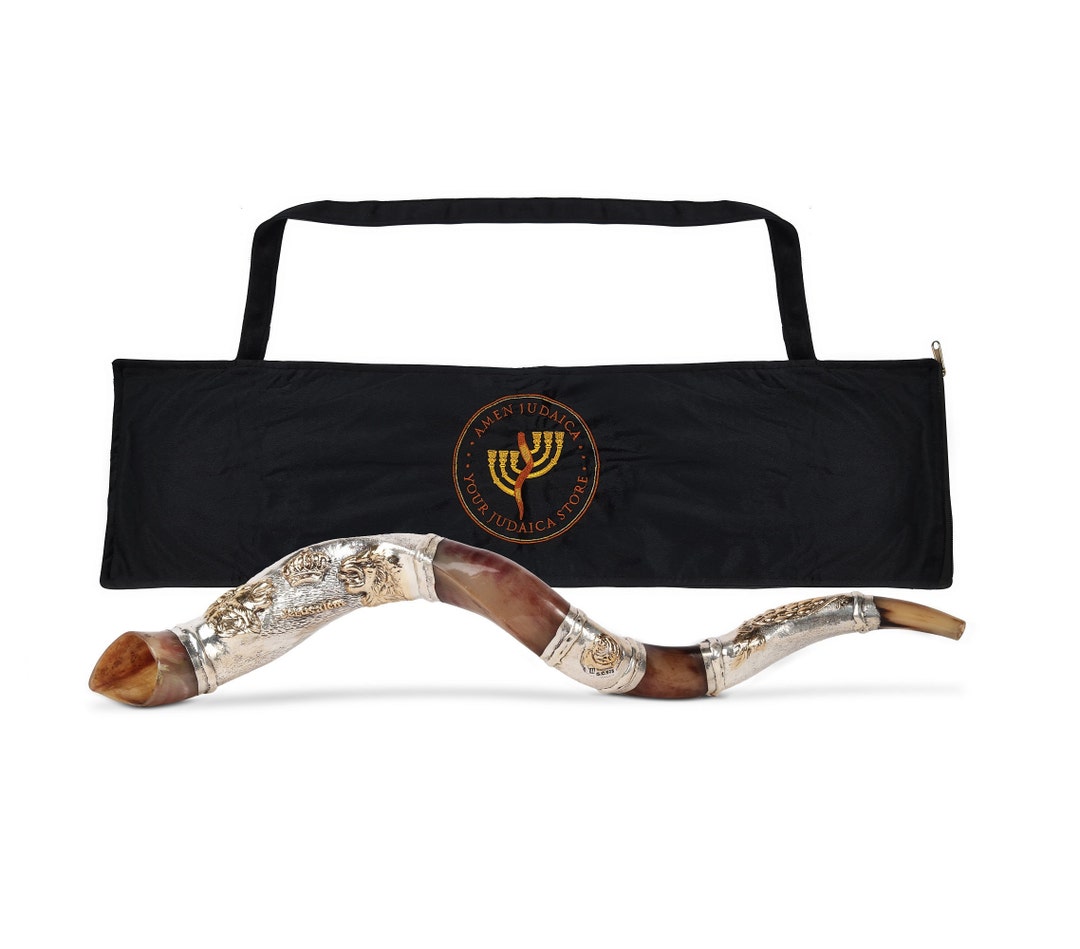 Yemenite Kudu Horn Shofar 30- 32 Inch Silver Coated Plates -lion of ...