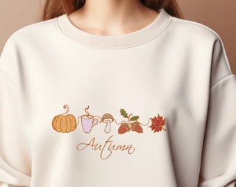 Embroidered Fall Leaves Crewneck, Cute Fall Foliage Sweatshirt, Autumn ...