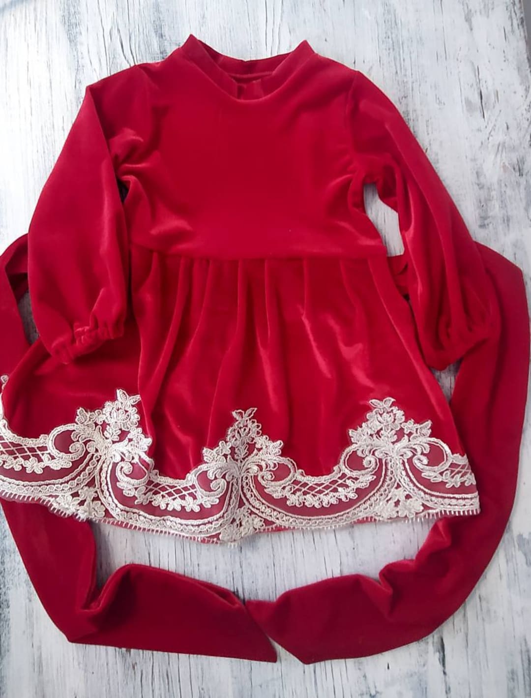 Velvet Baby Dress: Red Toddler Dress With Gold Lace - Etsy