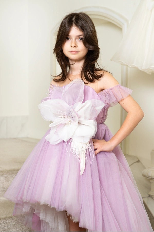 Sweet Lily Spectacular Dress With Train and Handcrafted Flowers, Teen ...