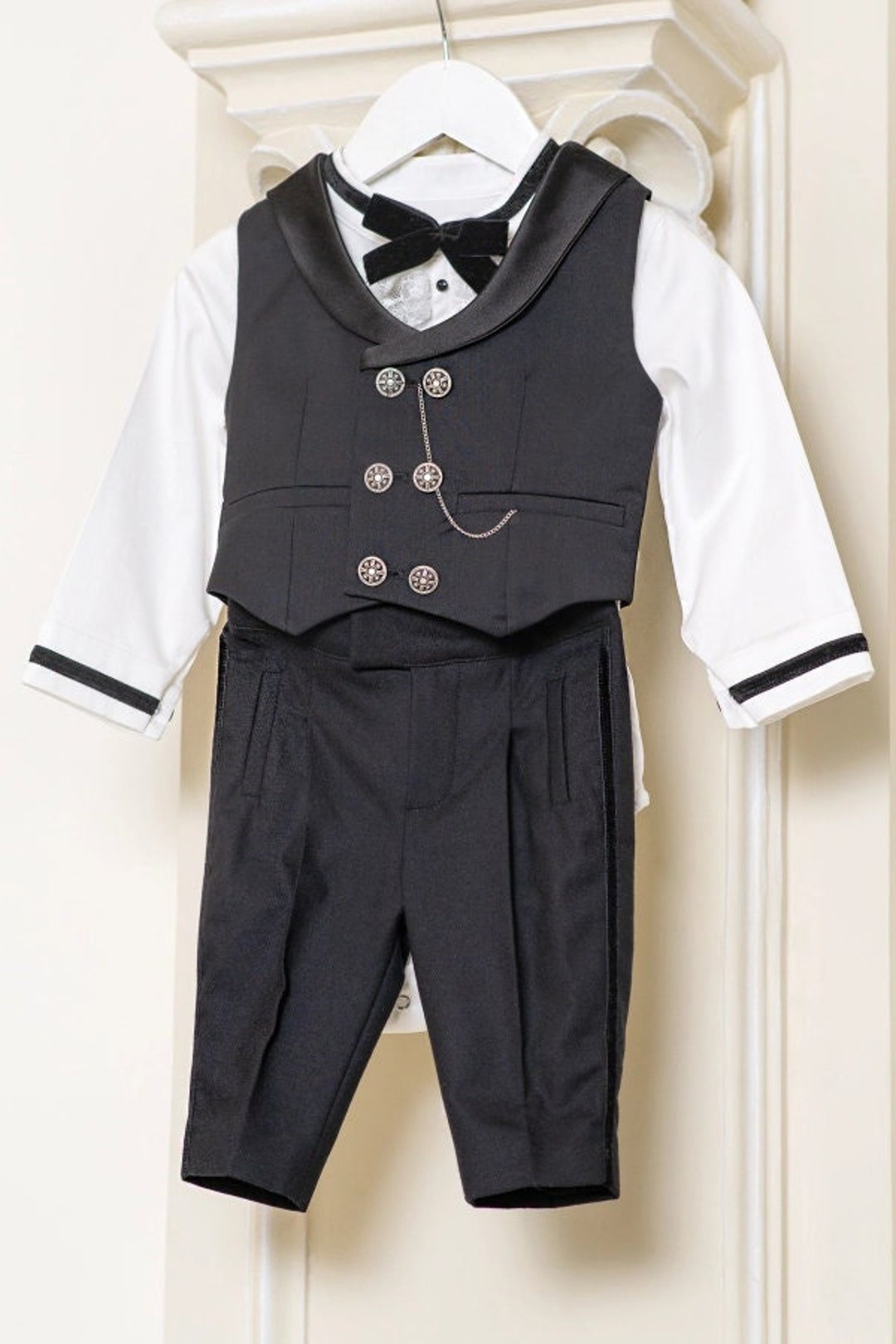 Alfred Elegant Black Suit With Vest, Ring Bearer Outfit, Formal Boy ...