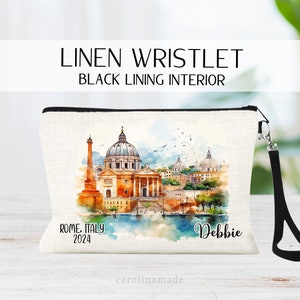 Rome Italy Trip Makeup Bag, Personalized Rome Trip Wristlet, Custom ...
