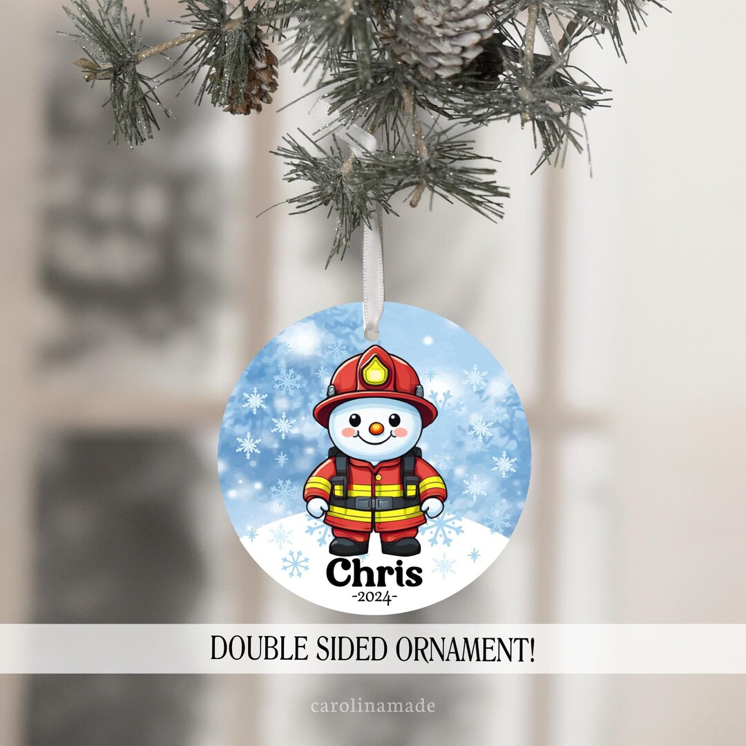 Firefighter Snowman Ornament, Personalized Kids Snowman Fireman Gift ...