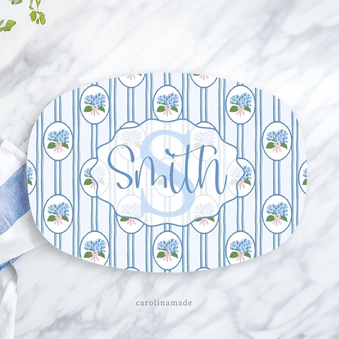 Blue Hydrangea Platter, Personalized Family Name Serving Platter ...
