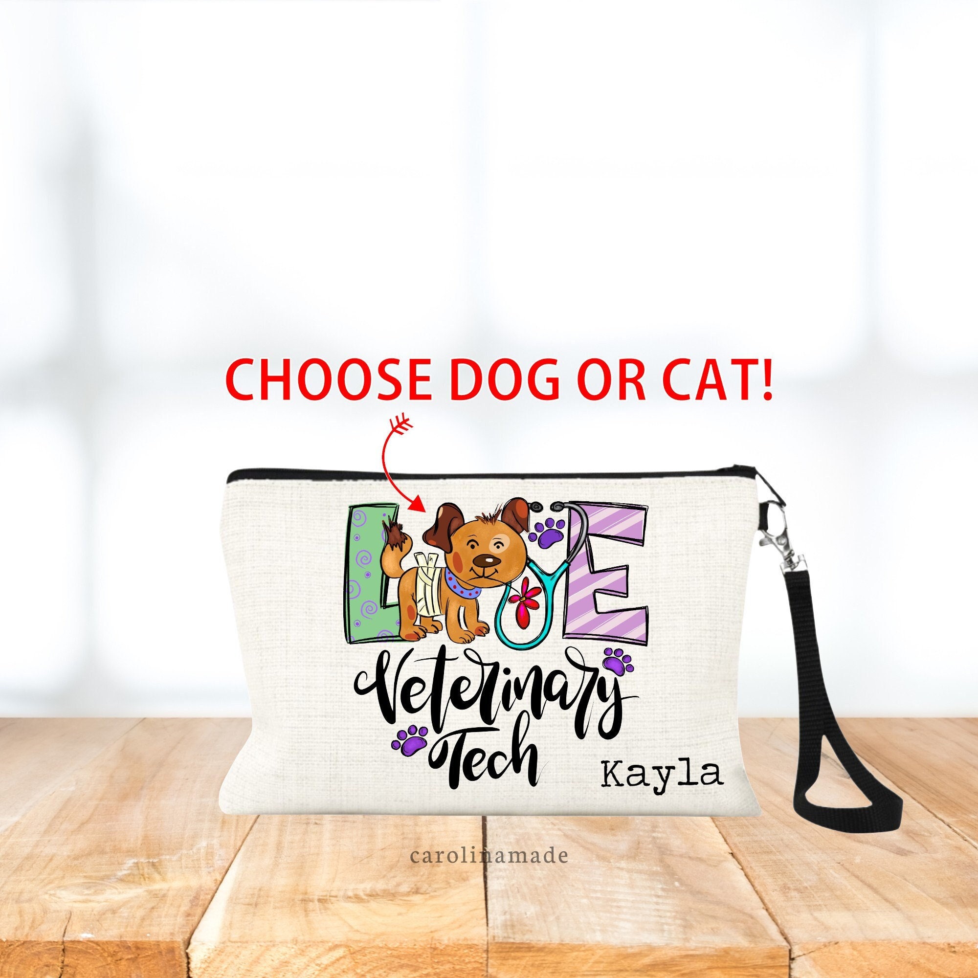 Veterinary Tech Dog Bag, Personalized Vet Tech Makeup Bag Wristlet ...