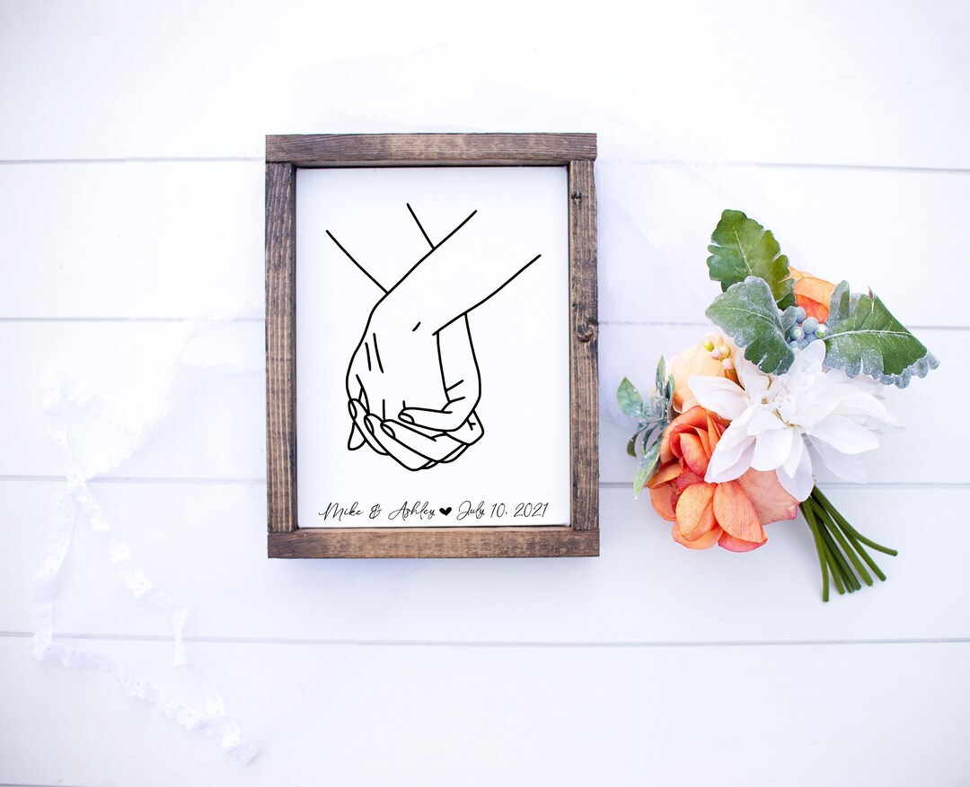 Couple Holding Hands Line Art Sign, Personalized Name & Date, Couple ...