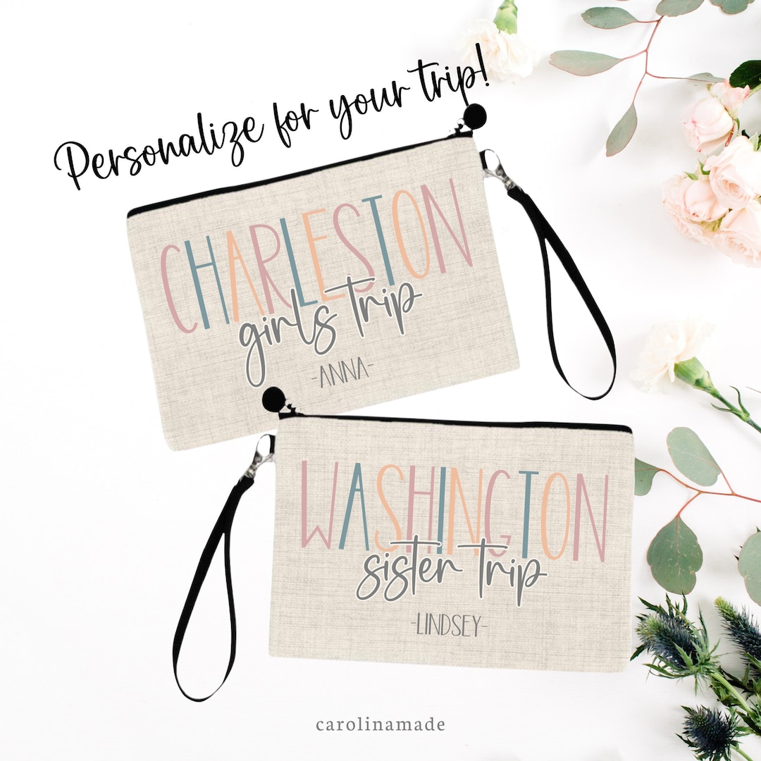 Personalized Girls Trip Makeup Bag, Cosmetic Destination Travel Bag ...