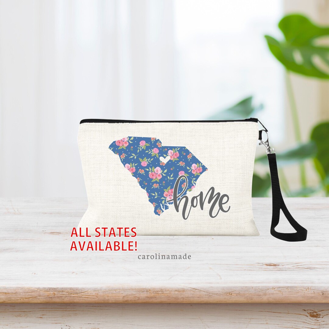 Personalized Floral Home State Bag, State Makeup Bag, Cosmetic Bag ...