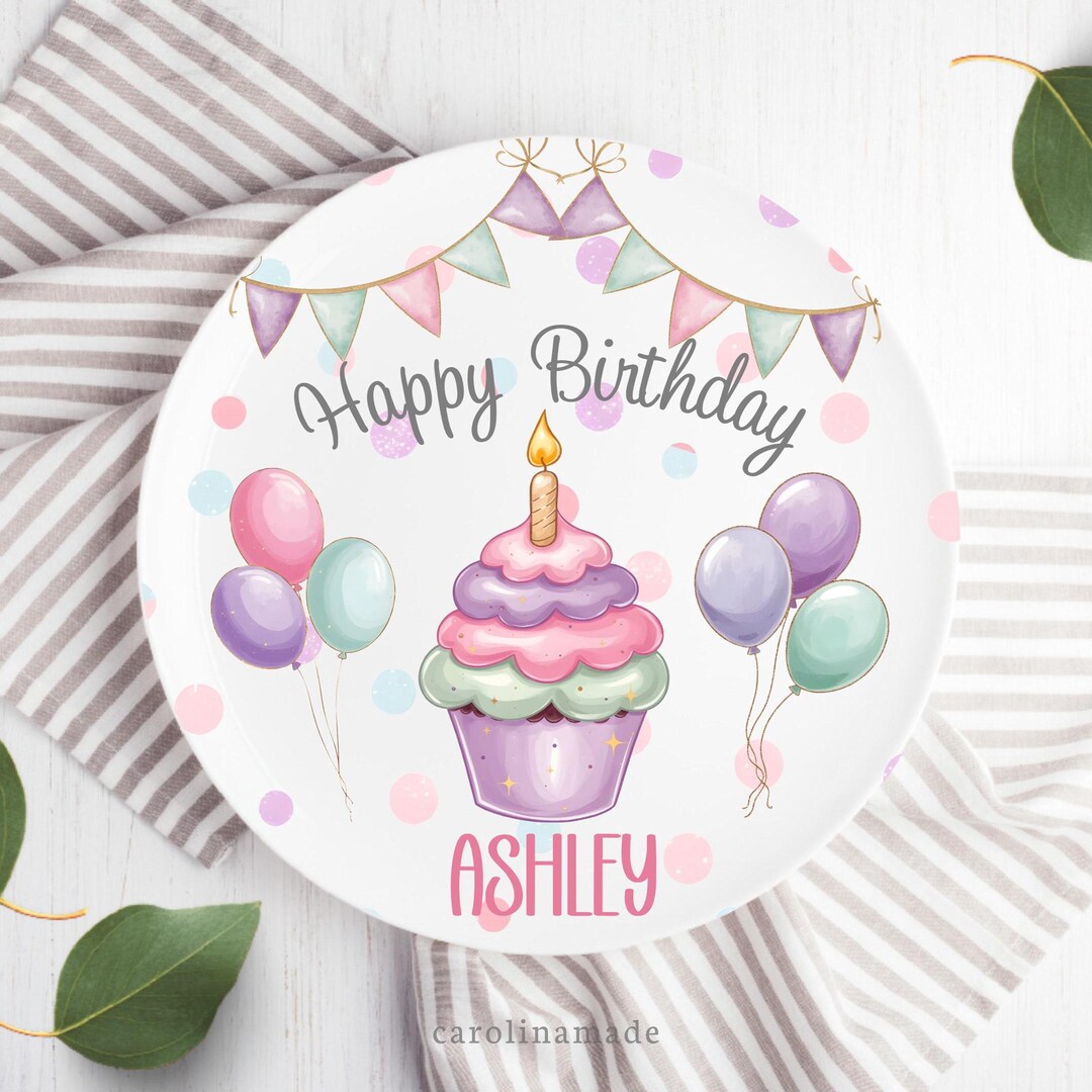 Personalized Pastel Birthday Plate, Happy Birthday Name Plate for Girls ...