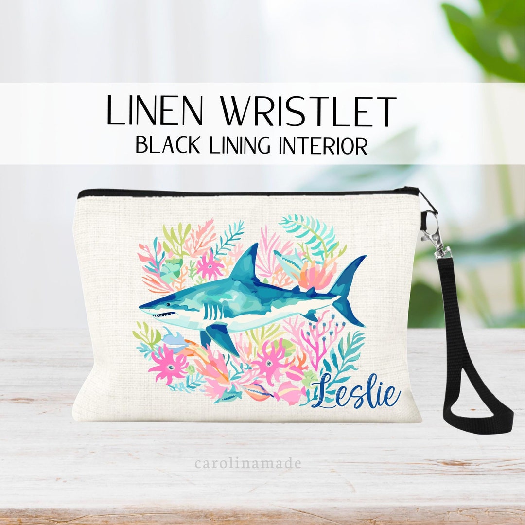 Preppy Shark Makeup Bag, Personalized Shark Gift, Pink Coral Ocean ...