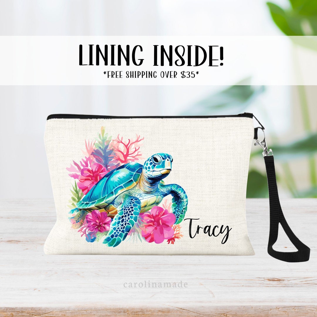 Preppy Sea Turtle Makeup Bag, Personalized Sea Turtle Tropical Gift ...