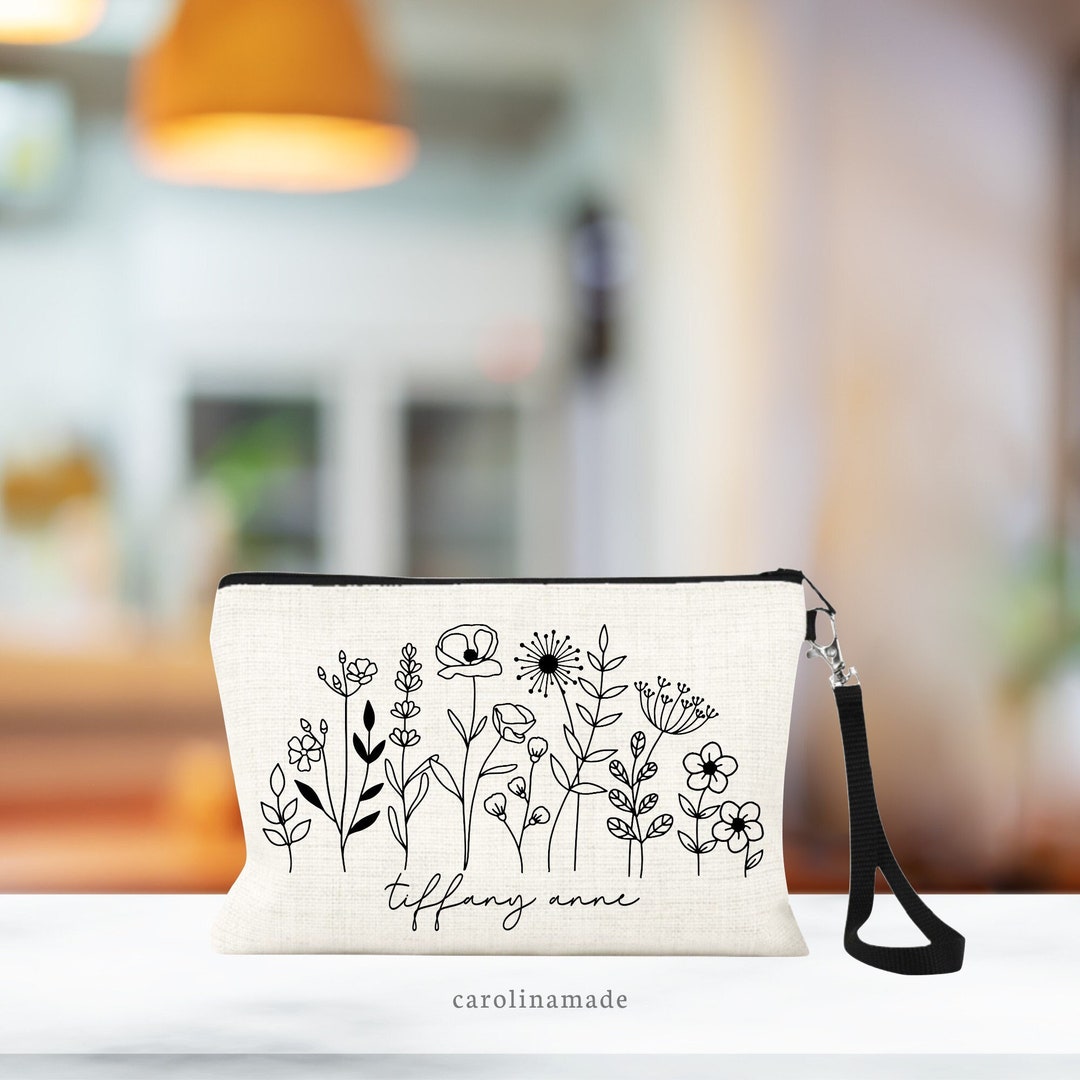 Personalized Wildflower Makeup Bag, Floral Cosmetic Bag, Custom Name ...