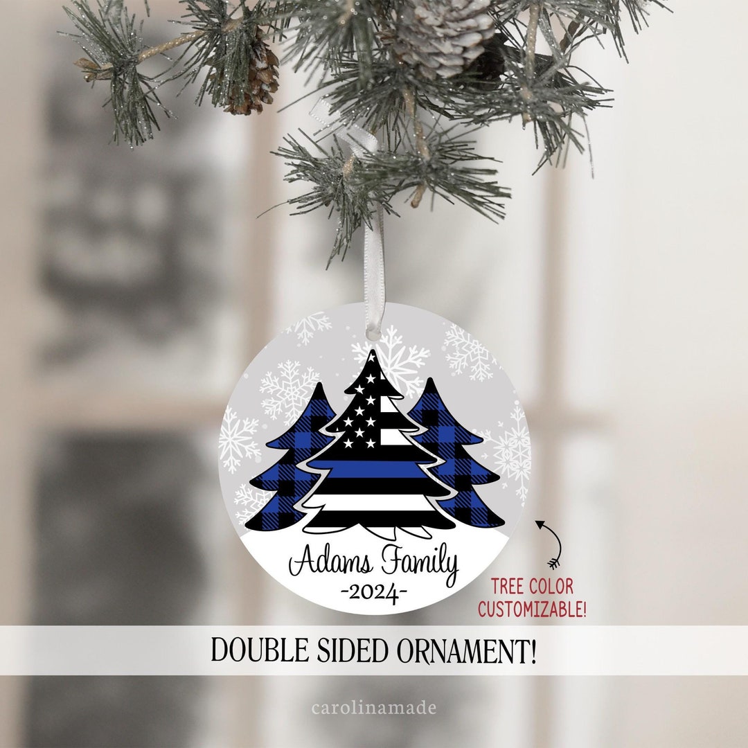 Police Thin Blue Line Christmas Tree Ornament, Personalized Police ...