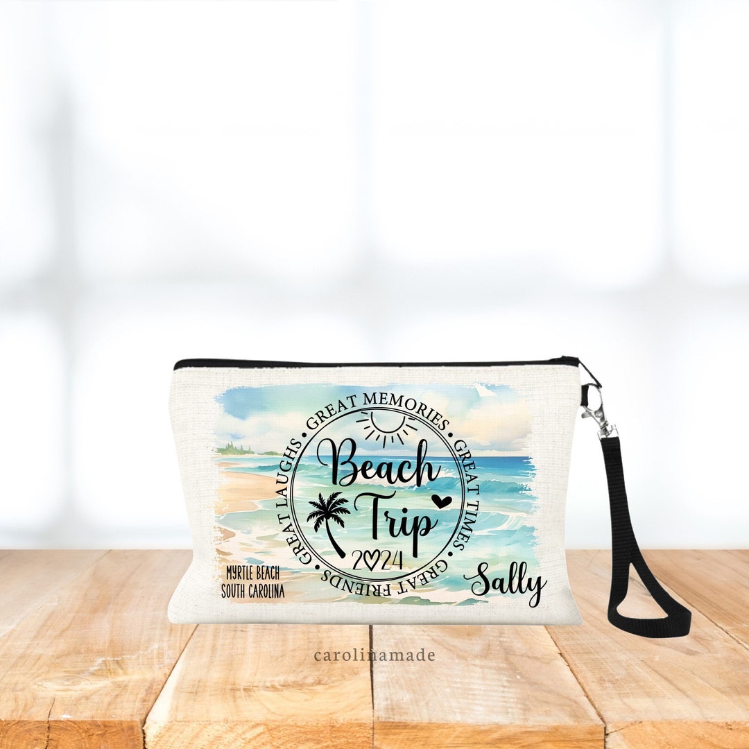 Beach Trip Makeup Bag, Personalized Girls Beach Trip Wrislet, Custom ...