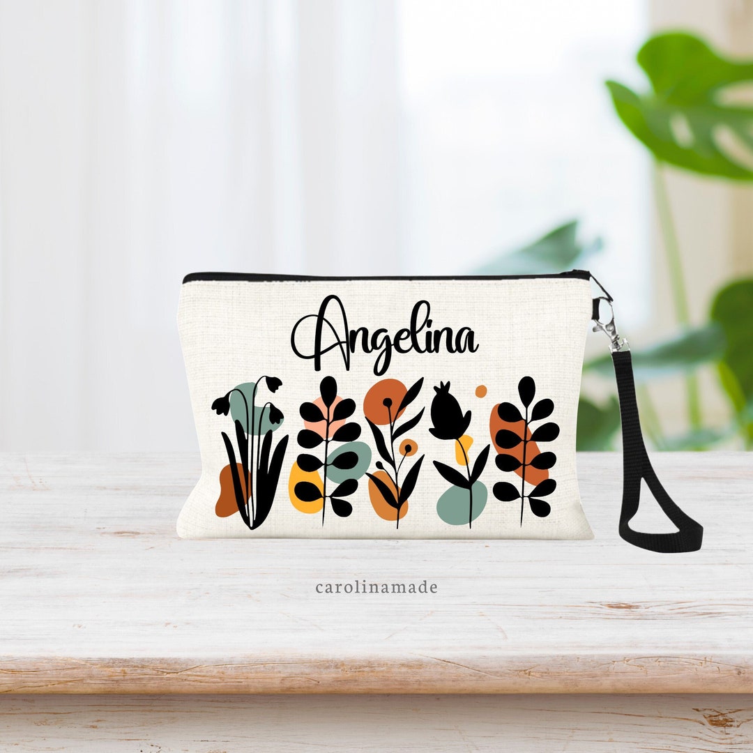 Personalized Boho Flower Makeup Bag, Boho Flower Linen Cosmetic Bag ...
