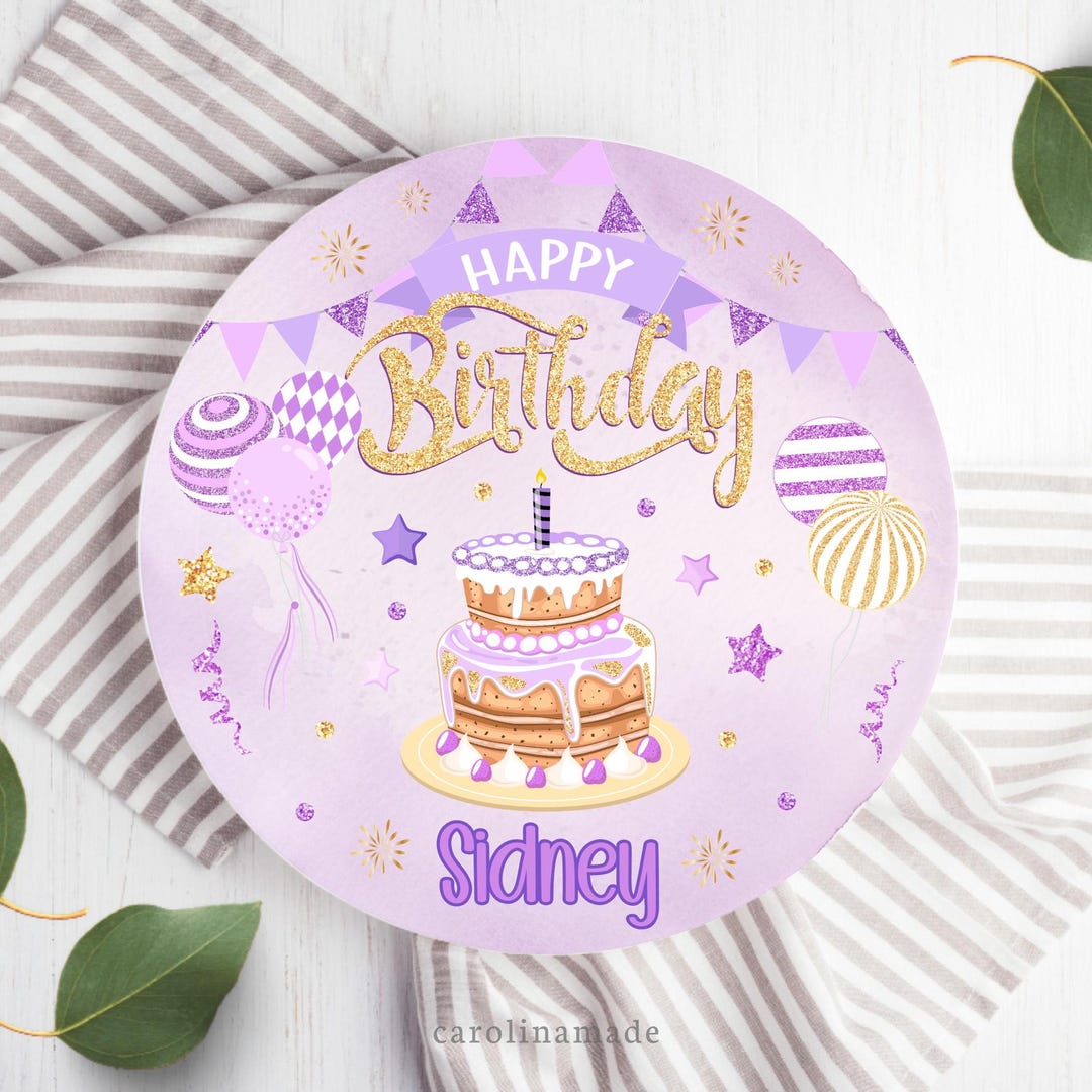 Purple Birthday Custom Name Plate for Girls, Personalized Birthday Cake ...