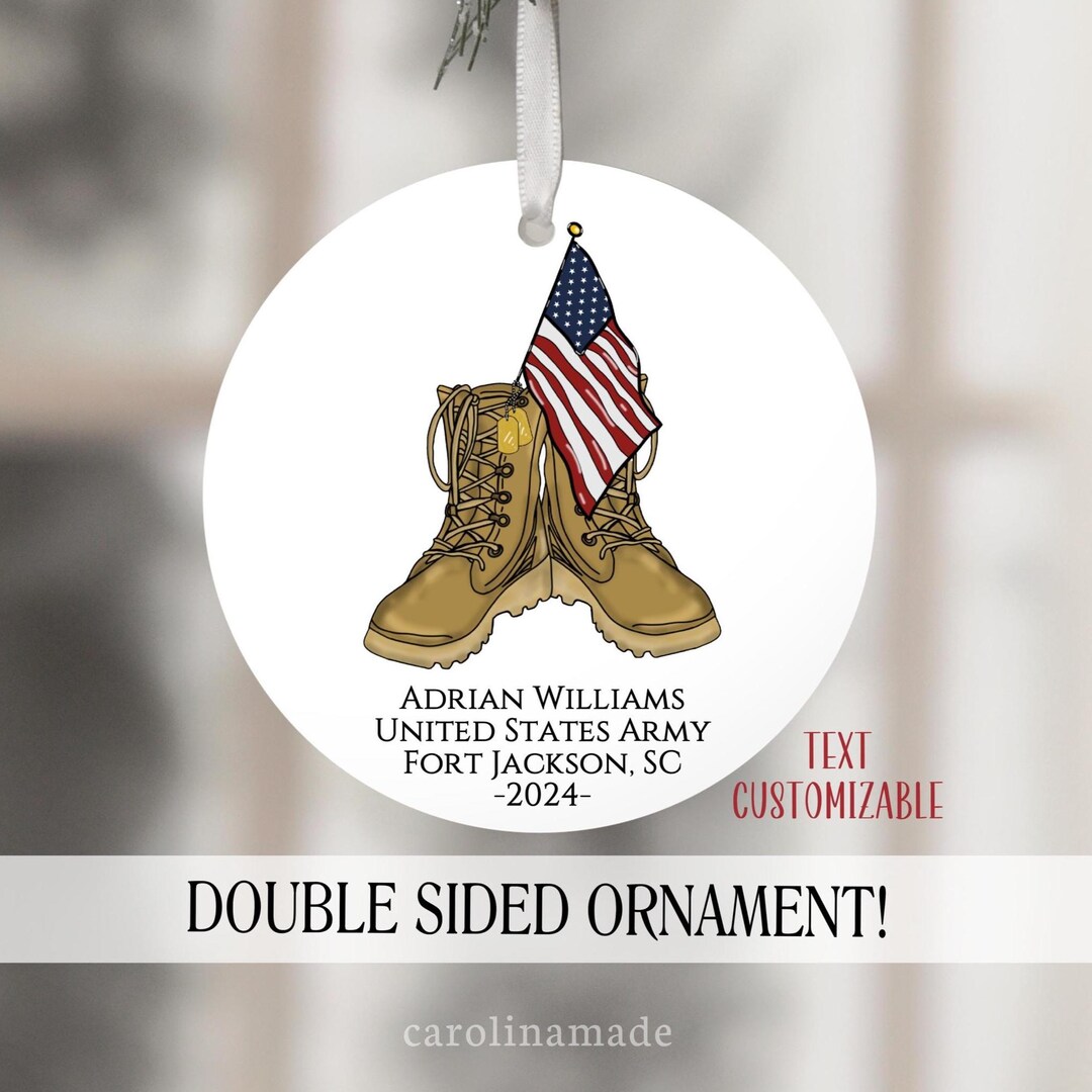 Personalized Soldier Ornament, Military Boots Christmas Ornament ...
