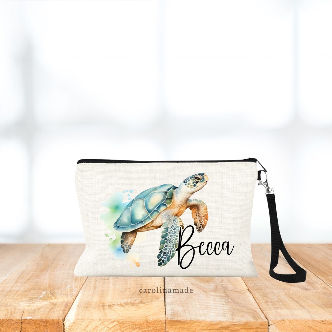 Personalized Sea Turtle Makeup Bag, Sea Turtle Wristlet, Turtle ...