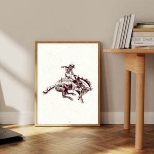Vintage Cowboy Wall Art, Bucking Bronco Print, Western Art, Eclectic ...