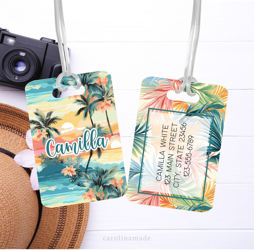 Tropical Palm Leaves Personalized Luggage Tag, Beach Trip Travel ...