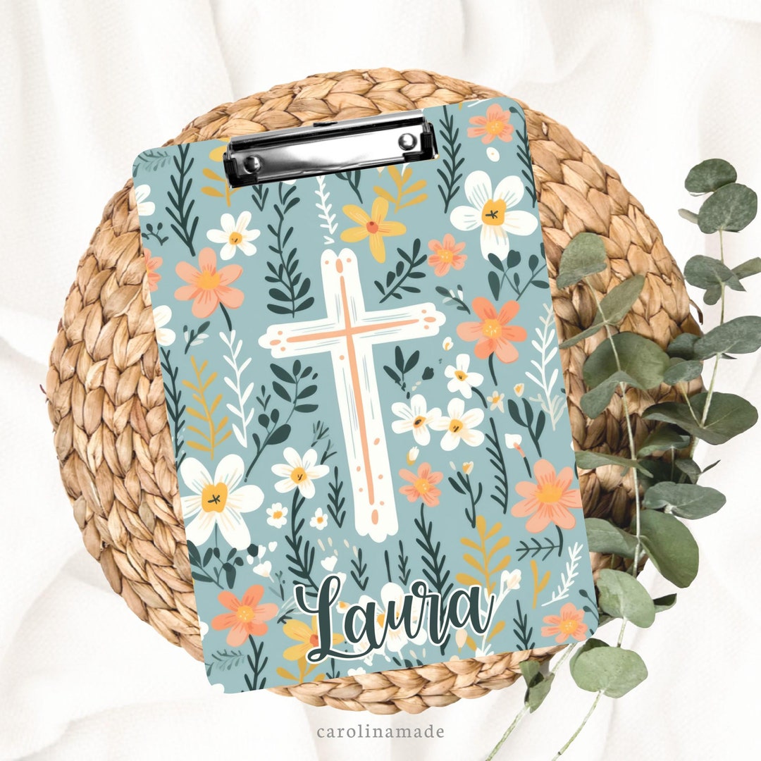 Christian Cross Clipboard, Personalized Floral Cross Clipboard, Bible ...