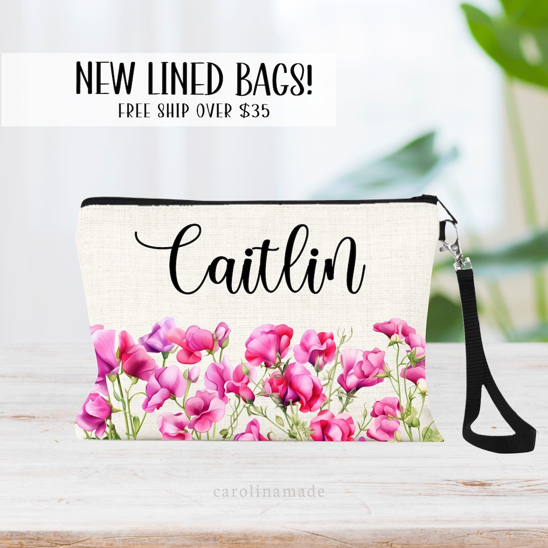 Sweet Pea Flower Makeup Bag, Personalized Sweet Pea Birth Flower Gift ...