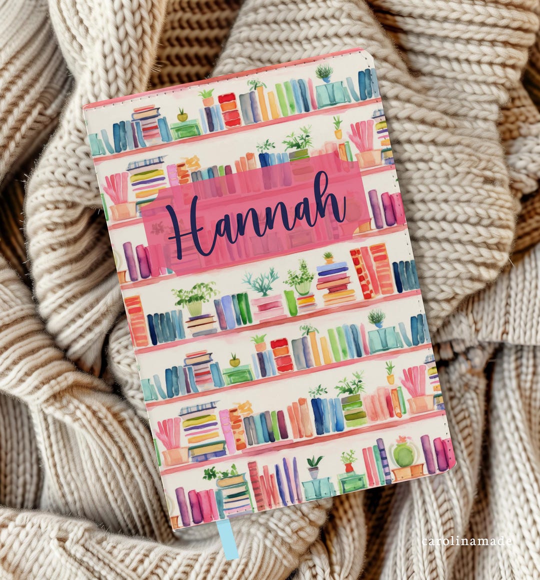 Watercolor Bookshelf Journal, Personalized Reading Journal, Book Nerd Gratitude or Prayer ...