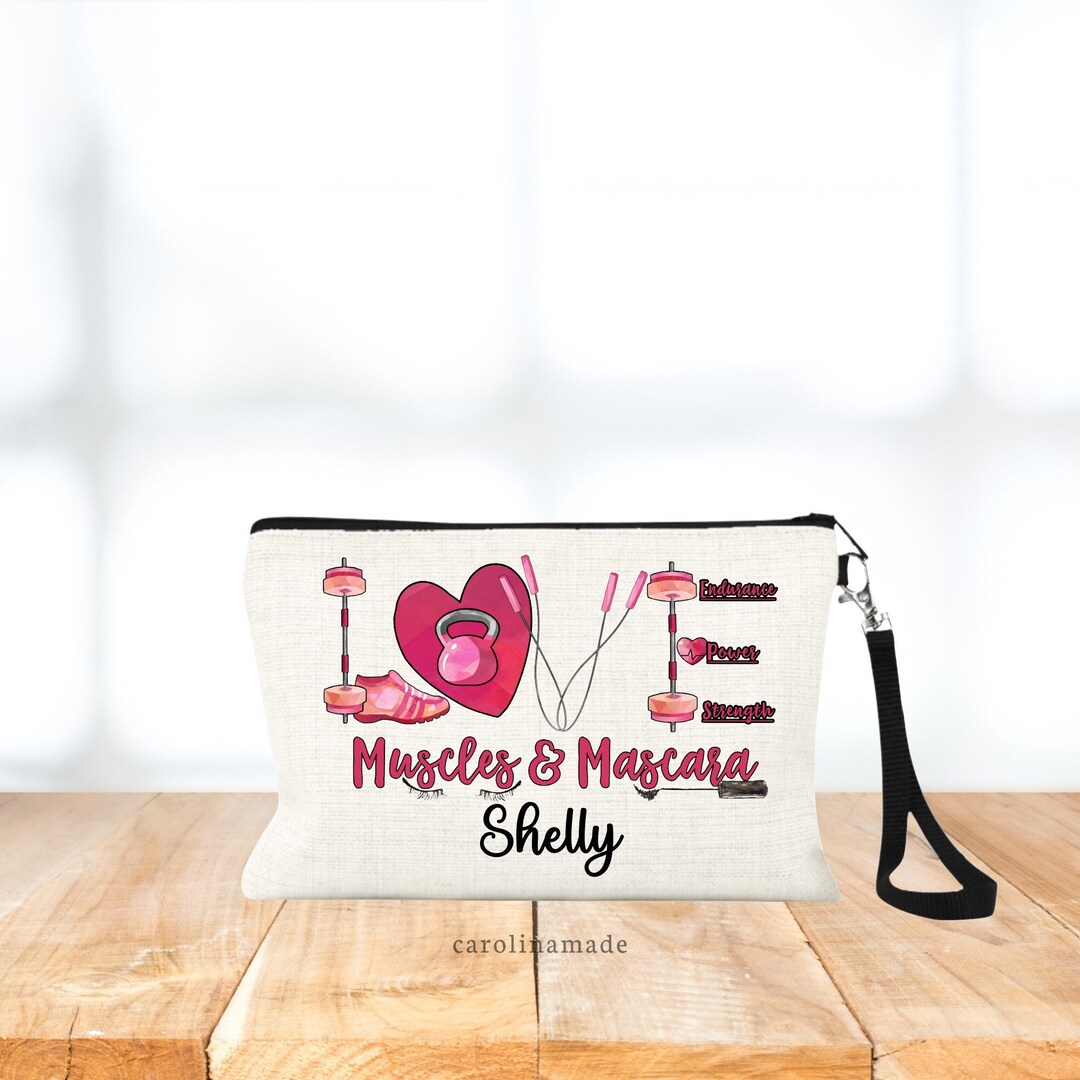 Personalized Fitness Bag, Gym Makeup Toiletry Bag, Muscles & Mascara ...