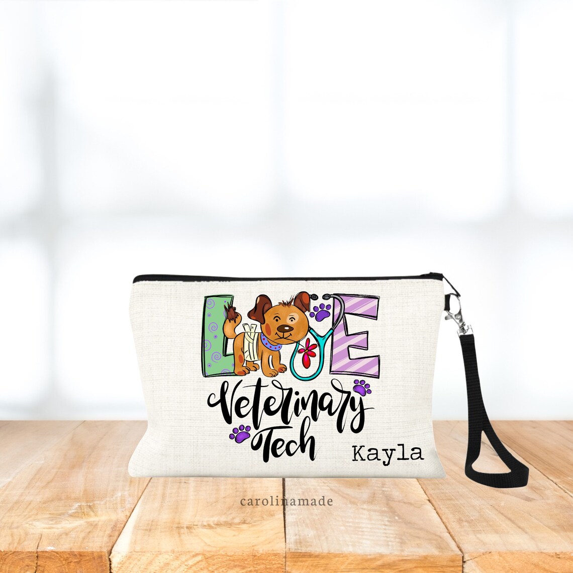 Veterinary Tech Dog Bag, Personalized Vet Tech Makeup Bag Wristlet ...