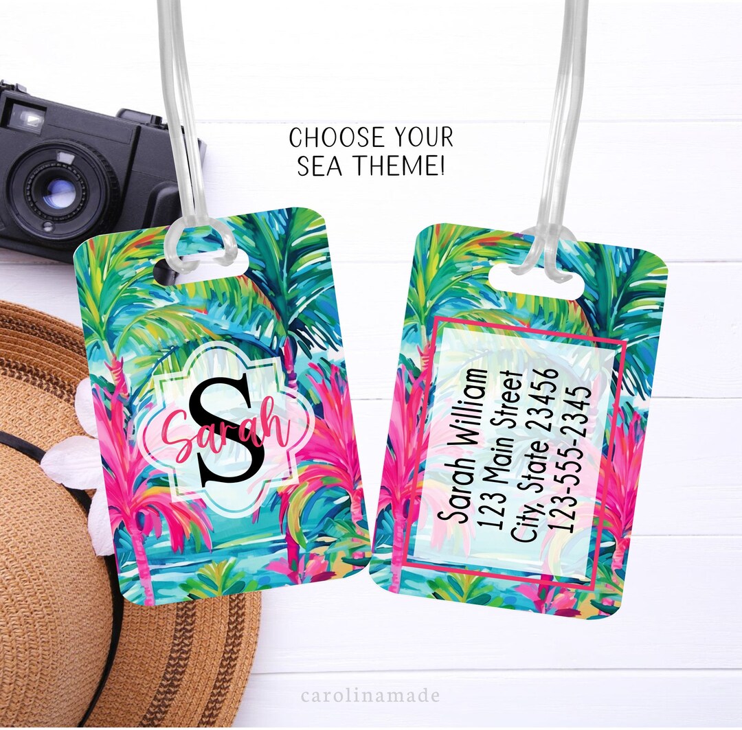 Girls Beach Luggage Tag, Personalized Preppy Beach Bag Tag, Beach Trip ...