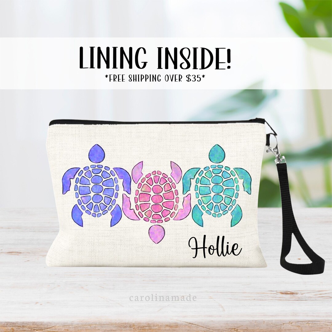 Personalized Sea Turtle Makeup Bag, Sea Turtle Wristlet, Turtle ...