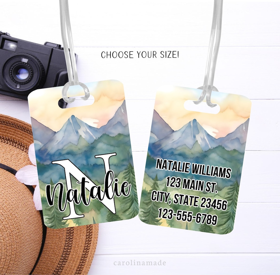 Mountain Luggage Tag, Personalized Mountain Trip Bag Tag, Travel ...