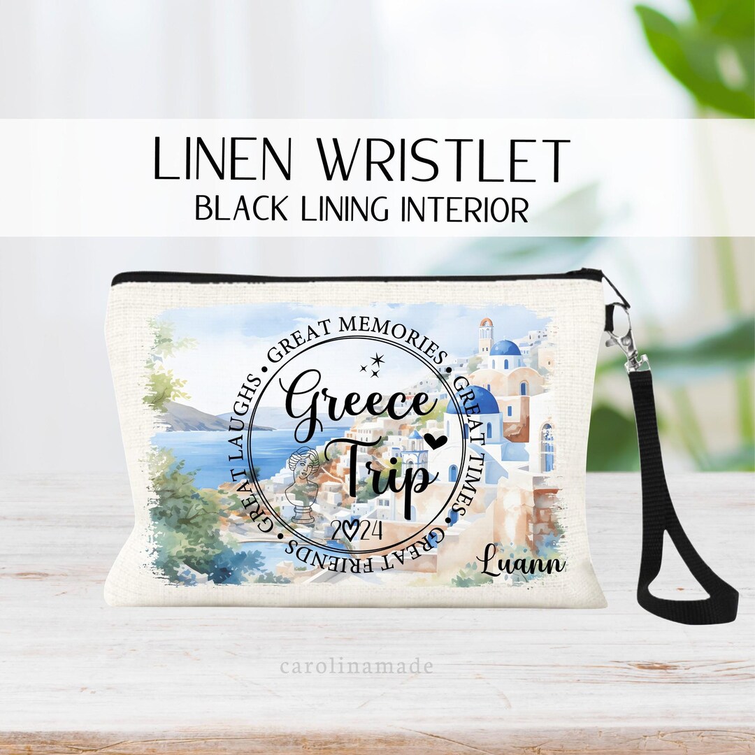 Greece Trip Makeup Bag, Personalized Greece Trip Wrislet, Custom Greece ...