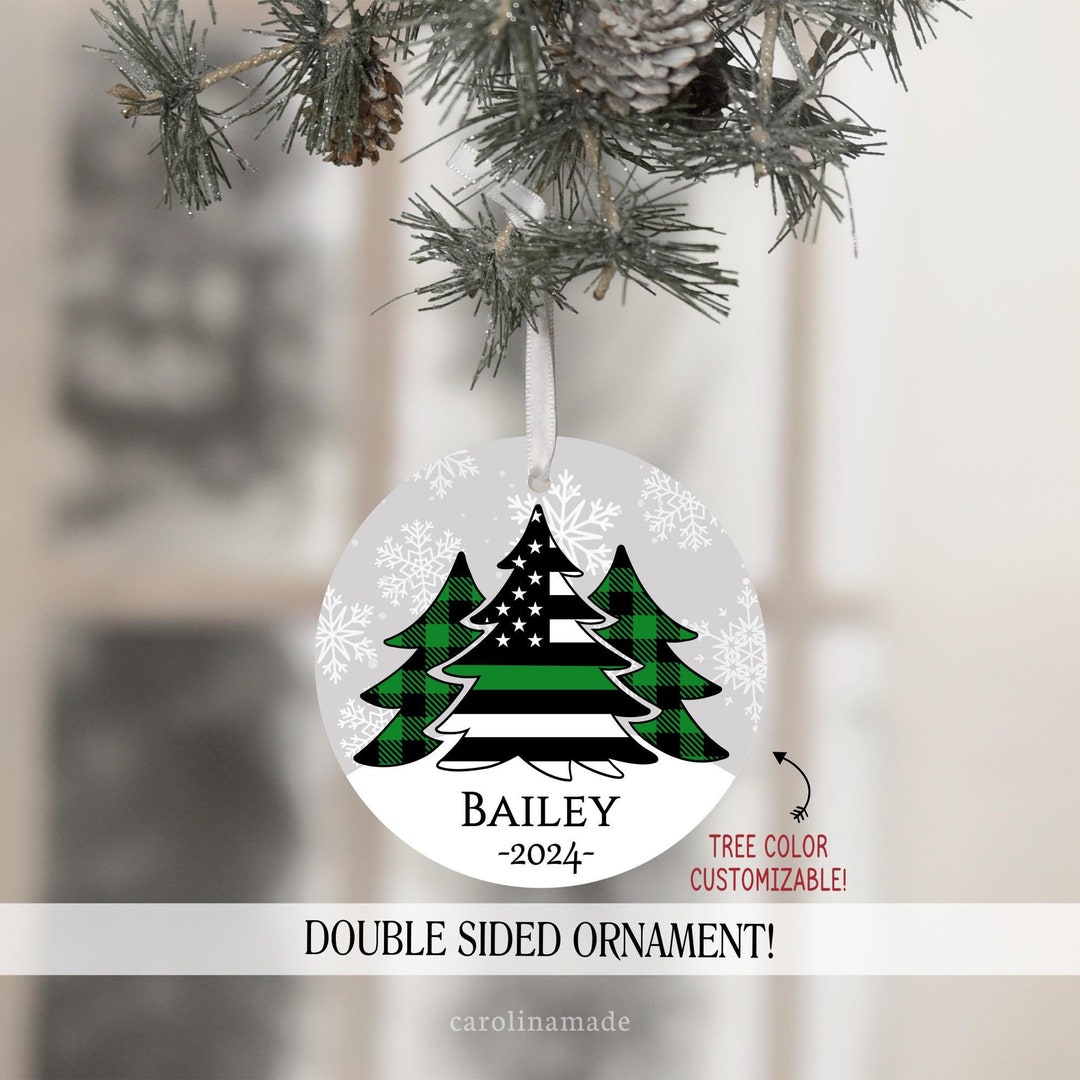 Military Thin Green Line Christmas Tree Ornament, Personalized Military ...