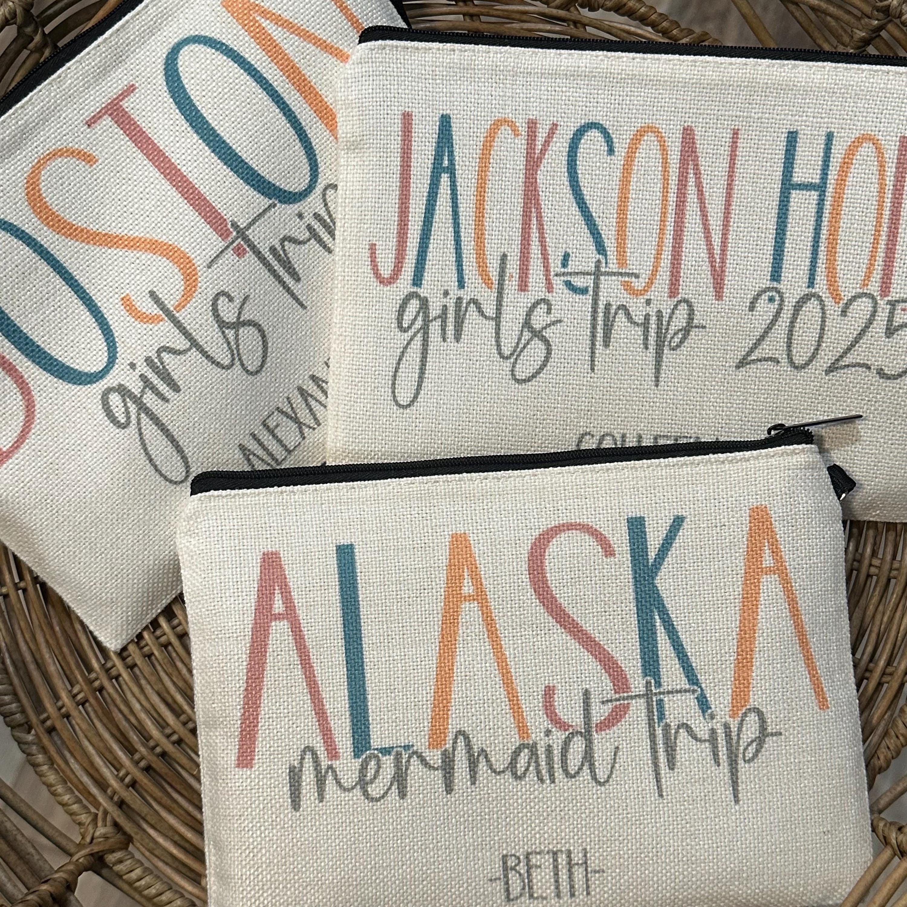 Personalized Girls Trip Makeup Bag, Cosmetic Destination Travel Bag ...