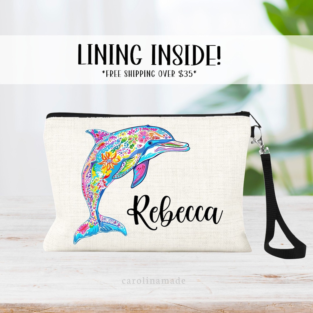 Dolphin Makeup Bag, Personalized Preppy Dolphin Gift, Girls Dolphin ...