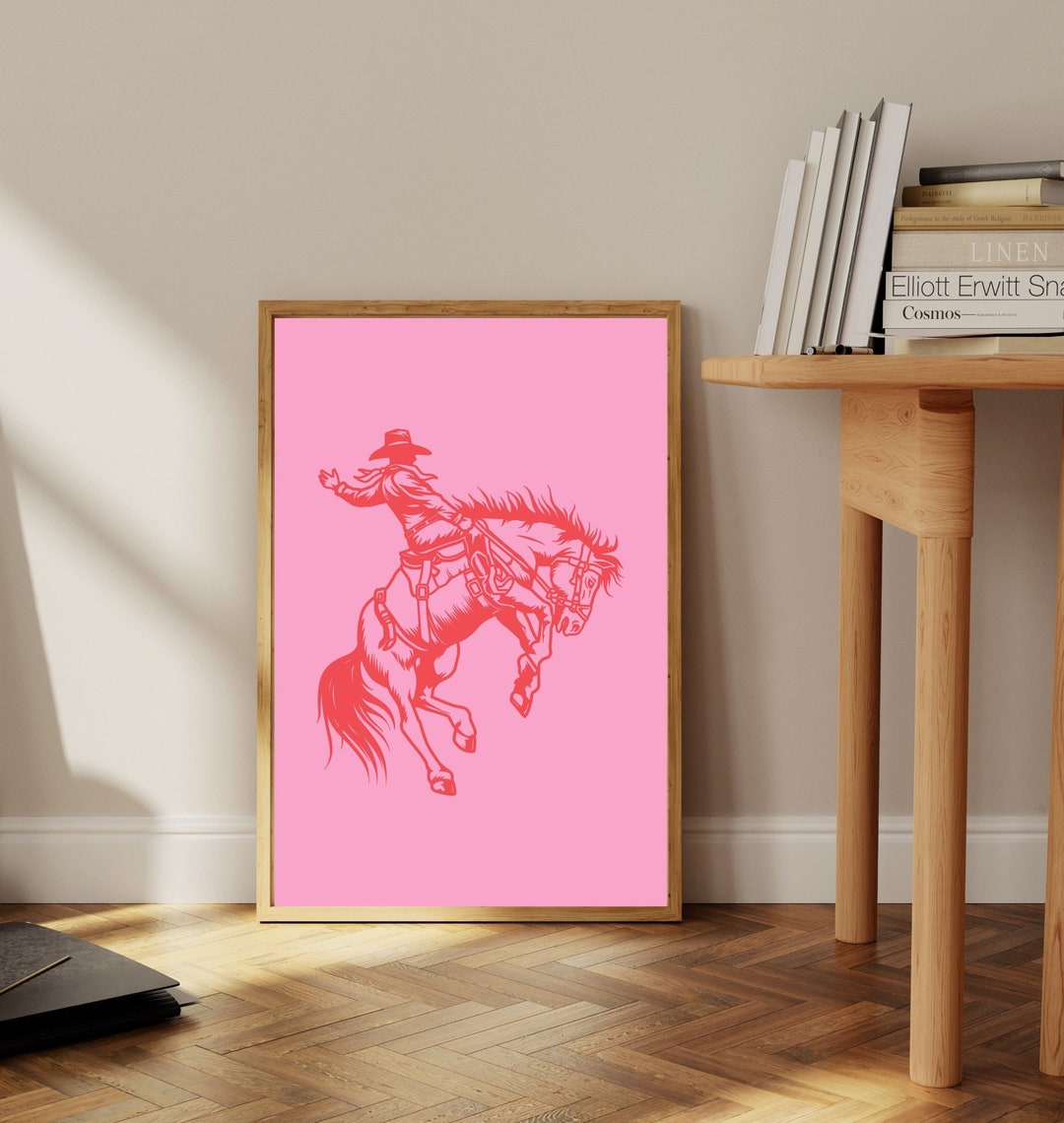 Bucking Cowboy Print, Pink Cowboy Wall Art, Trendy Western Aesthetic ...