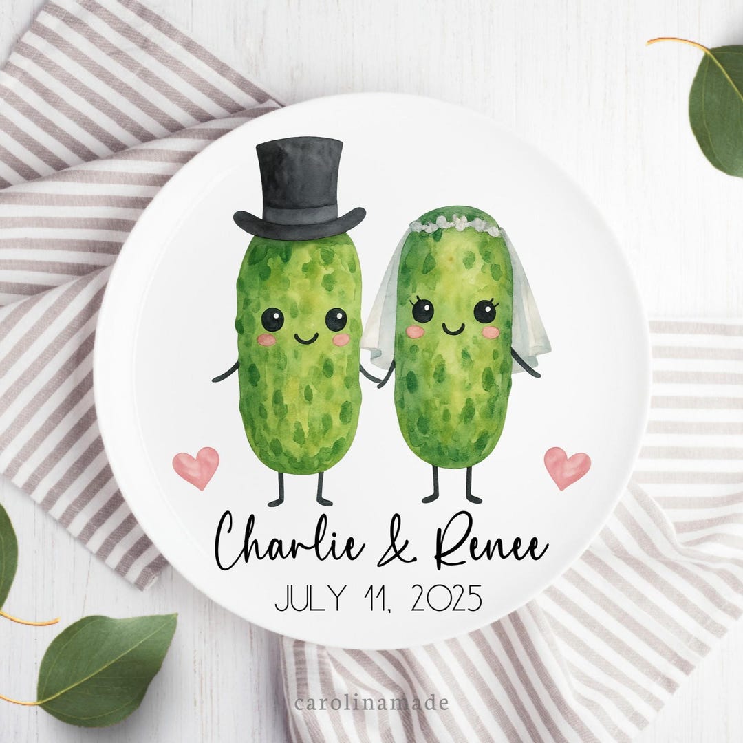 Married Pickle Bride & Groom Plate, Personalized Pickle Newlywed Plate ...