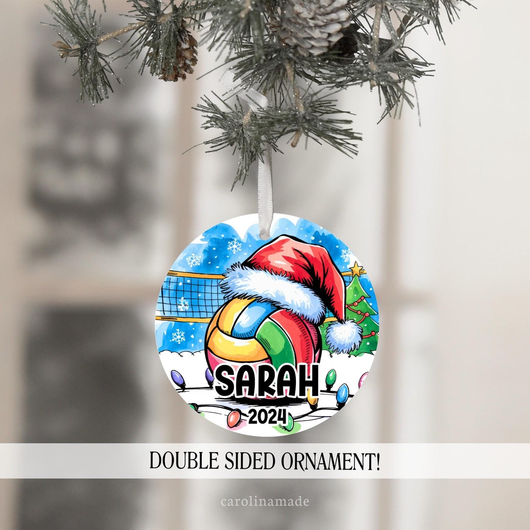 Volleyball Christmas Santa Hat Ornament, Personalized Ornament for ...