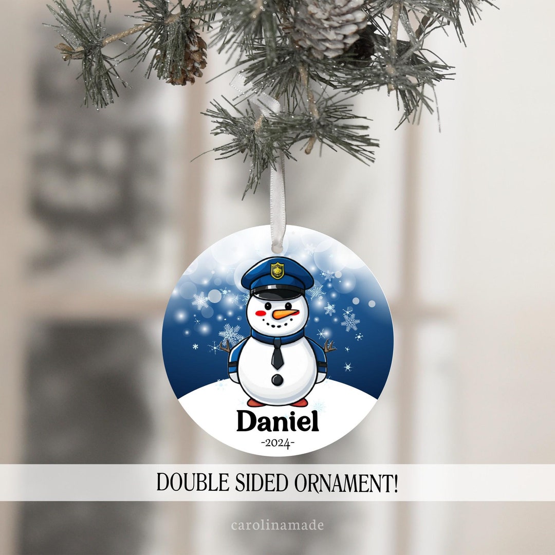 Police Officer Snowman Ornament, Personalized Police Christmas Ornament ...