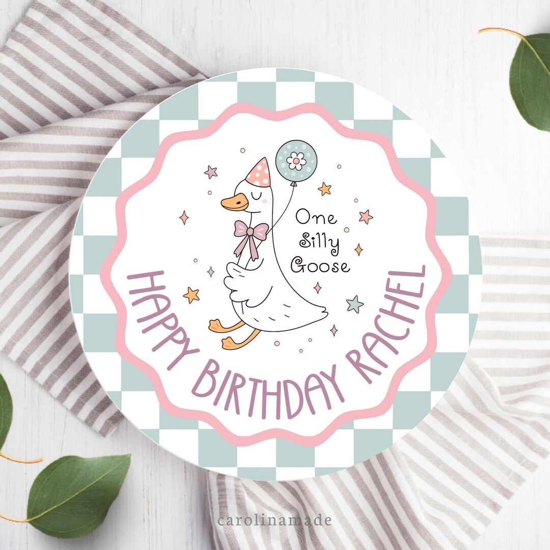 One Silly Goose Birthday Plate, Personalized Cake Plate, Checkered ...