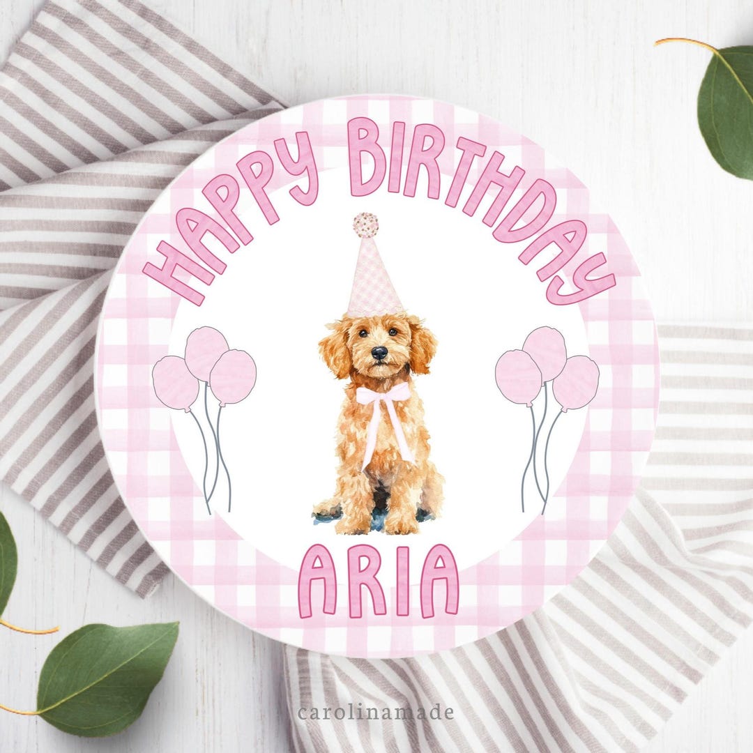 Goldendoodle Gingham Plate, Personalized Name Plate for Girls, Custom ...