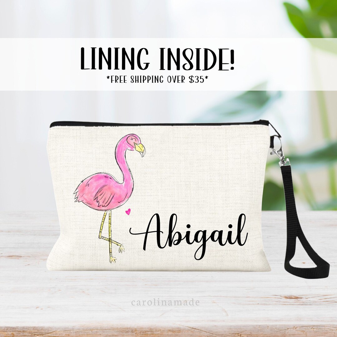 Pink Flamingo Makeup Bag, Personalized Flamingo Bag, Gift for Flamingo ...