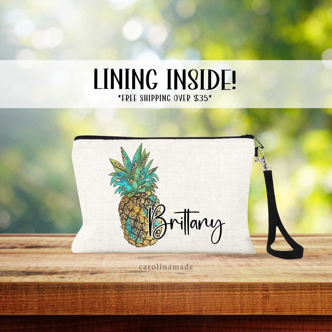 Pineapple Cosmetic Bag, Personalized Pineapple Gift Bag, Leopard Print ...