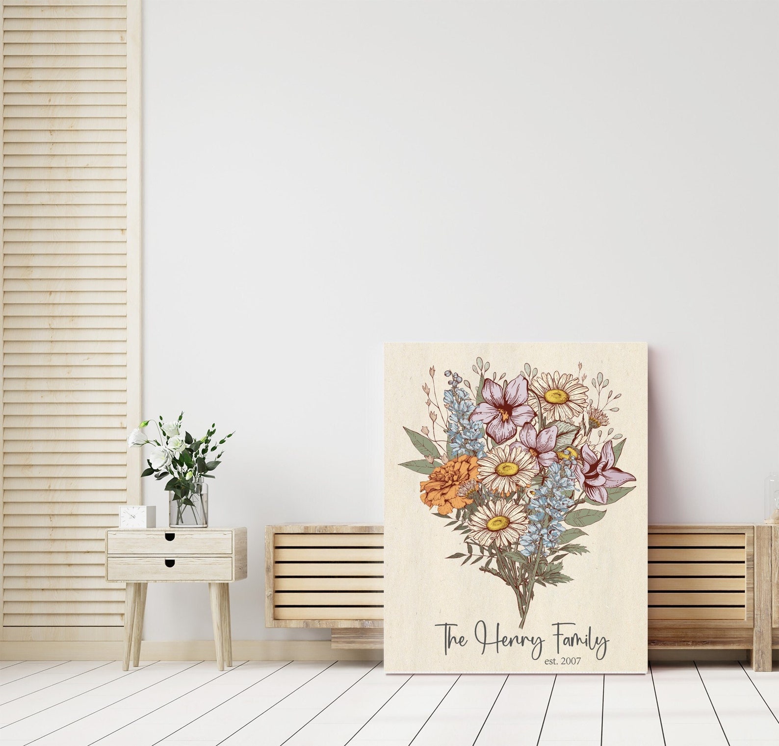Birth Flower Bouquet, Birth Month Flower Wall Art, Mothers Day Gift ...