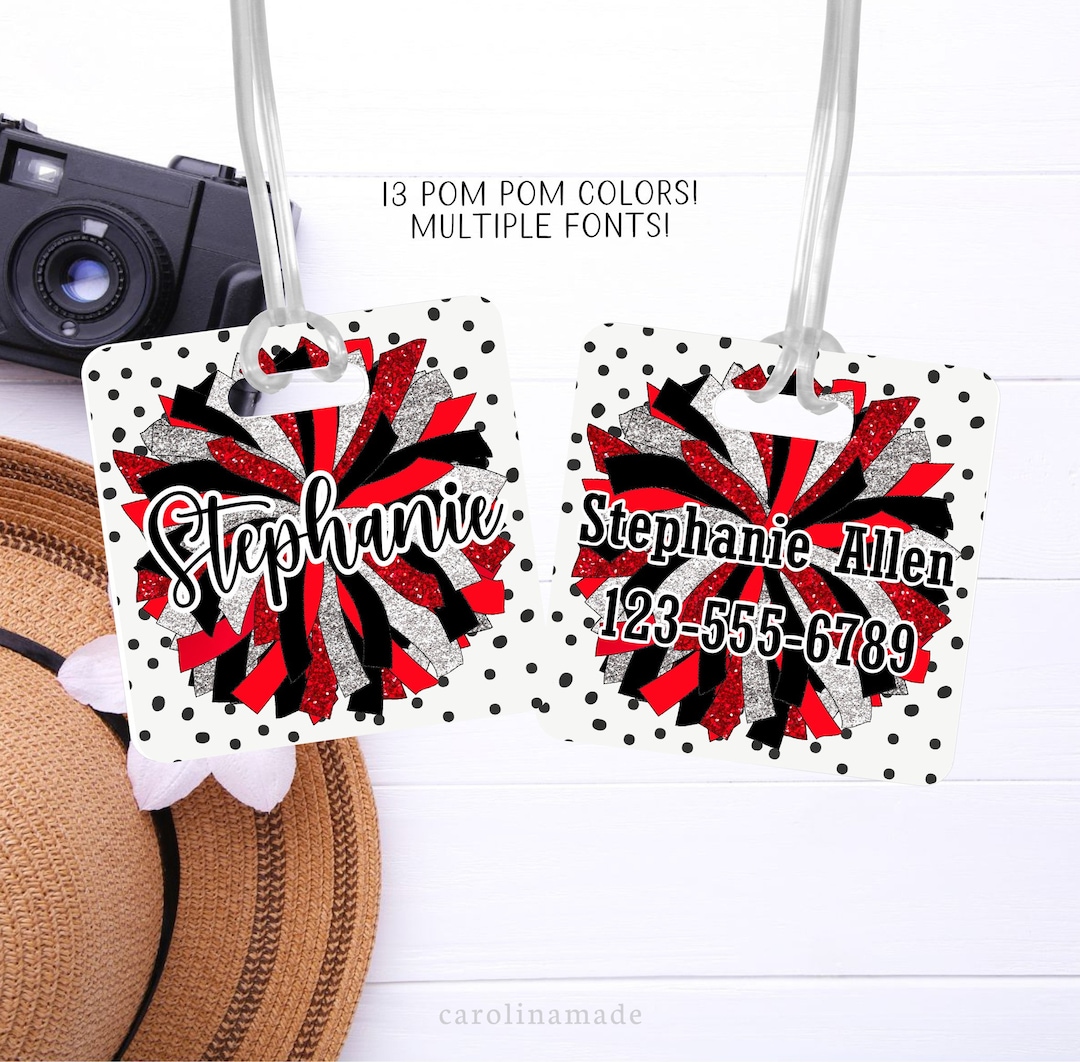Cheer Tag, Personalized Cheerleader Name Bag Tag, Pom Pom Travel Bag ...