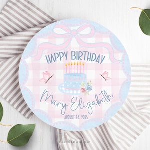 Pink and Blue Grandmillennial Cake Plate, Personalized Name Plate for ...