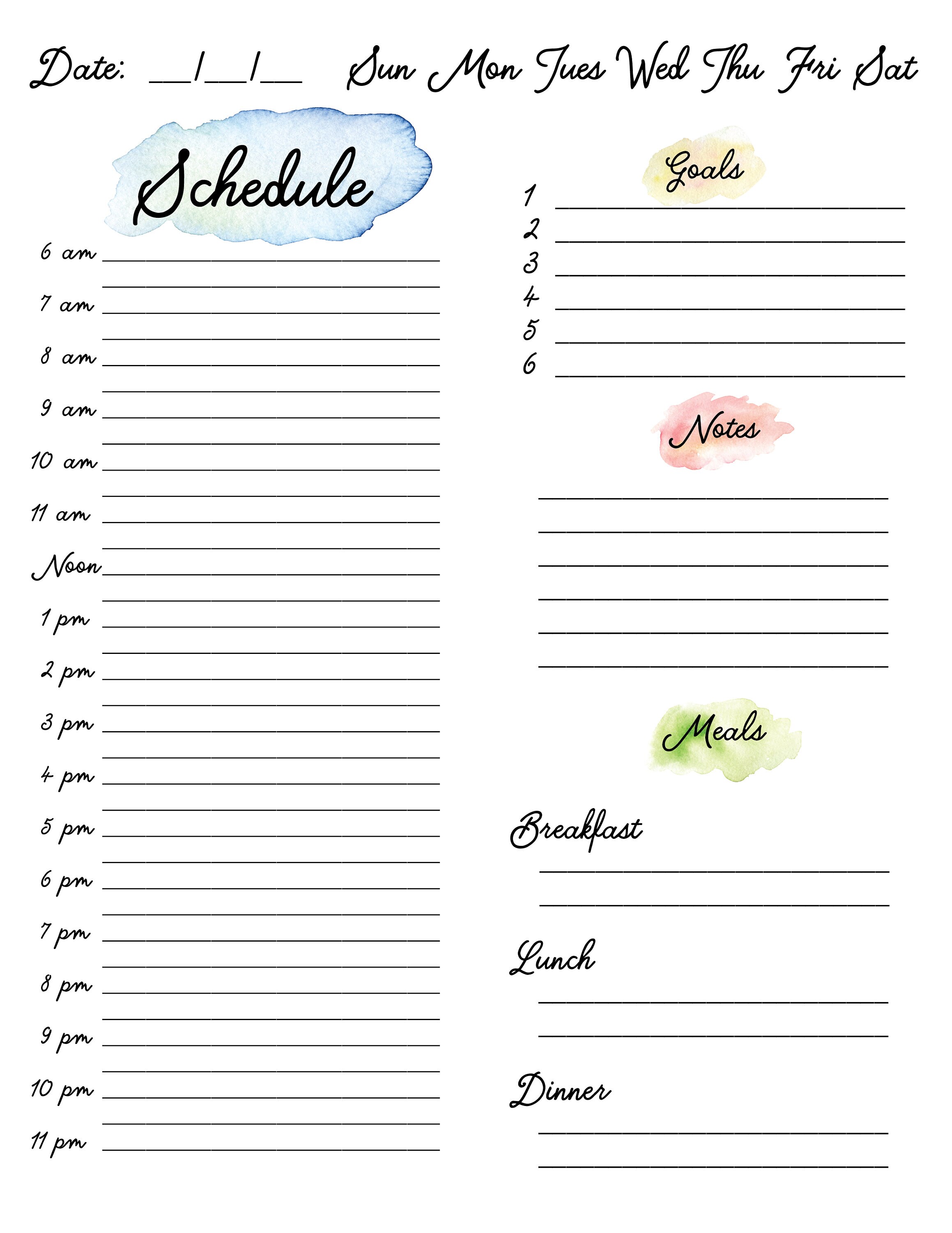 Printable Daily Schedule Pdf Schedule Daily Instant Download Etsy