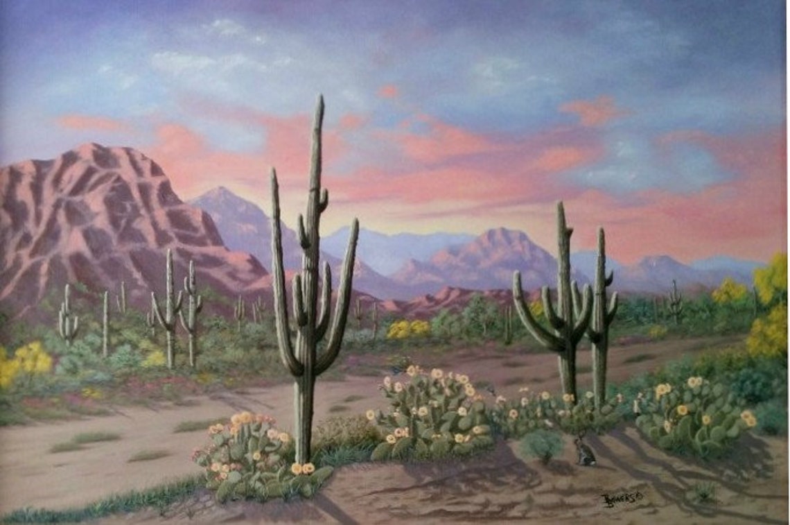 Arizona Desert Landscape, Framed Large Original Oil Painting, ONE OF A ...